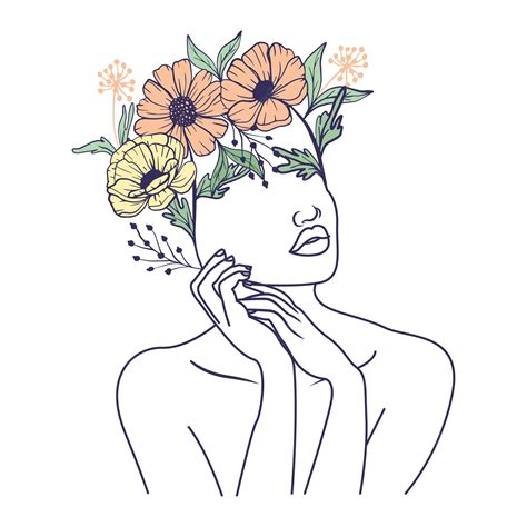 Póster De Retrato De Mujer De Arte Lineal Estampado De Flores