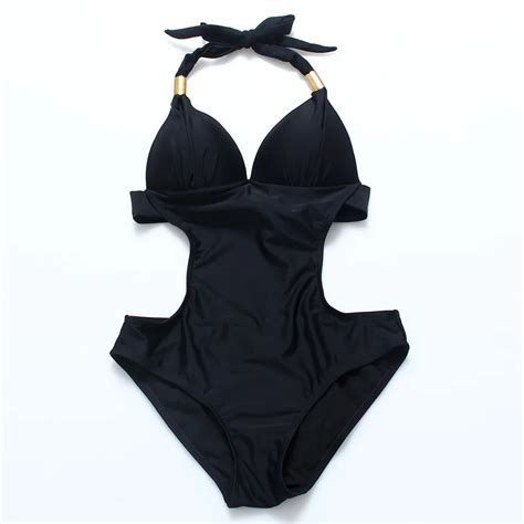 Cospot Solid Monokini Bikini 2017 Halter Padded One Piece Swimsuit