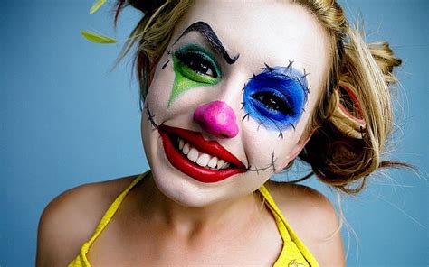 Hd Wallpaper Blue Background Women Face Clowns Pornstar Lexi