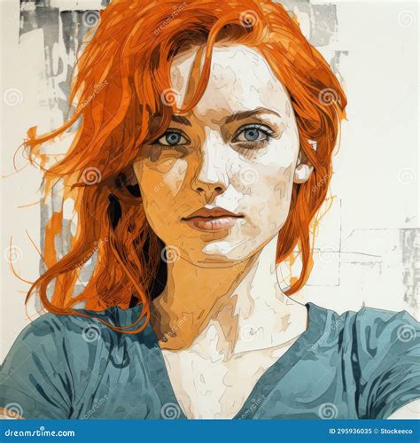 Graphic Novel Style Portrait Of A Red Haired Woman Stock Illustration