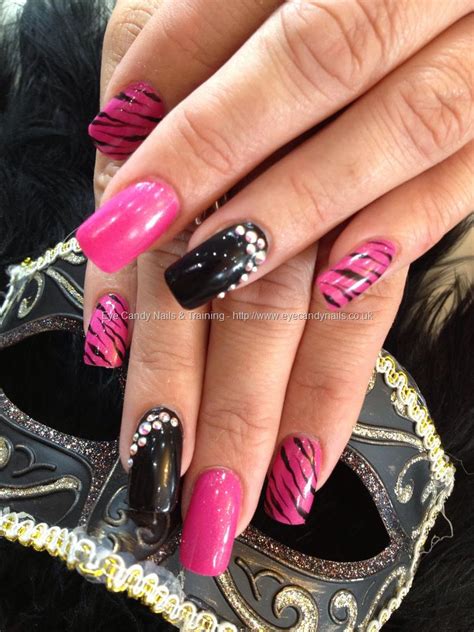 Eye Candy Nails And Training Pink And Black Freehand Nail Art With