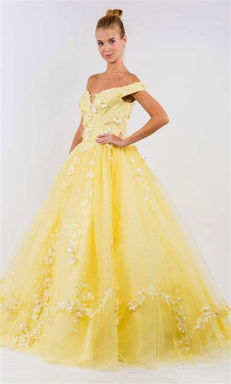 Elizabeth K Gl1958 Floral Applique Off Shoulder Ballgown Couture Candy
