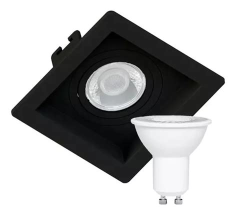 Kit 12 Embutido Recuado Mr16 Dicróica Lâmpada 4 8w Gu10 Cor Preto Cor