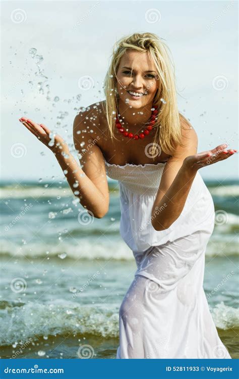 Beautiful Blonde Girl On Beach Summertime Stock Image Image Of