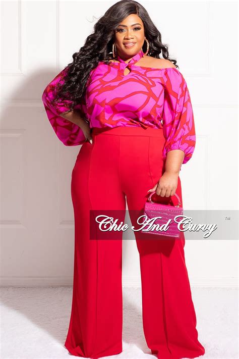 Final Sale Plus Size High Waist Wide Leg Pants In Red Red Wide Leg