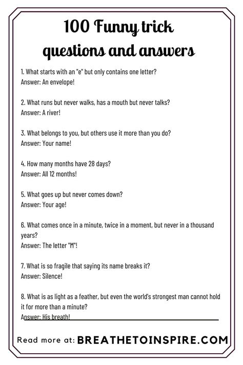 Funny Trick Questions And Nswers Tricky Riddles Funny Questions With