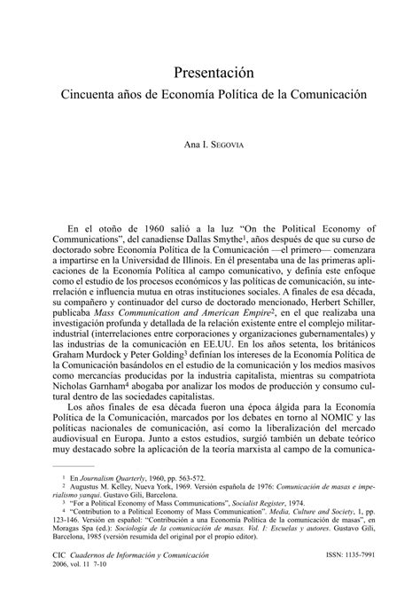 Pdf Cincuenta Años De Economía Política De La Comunicación