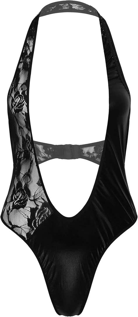 Dpois Damen Neckholder Bodysuit Einteiler Stringbody V Ausschnitt Body