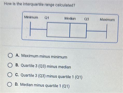Solved How Is The Interquartile Range Calculated Minimum Q1 Median Q3
