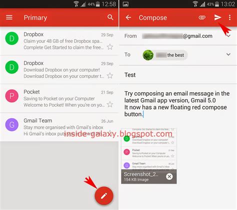 inside galaxy samsung galaxy s5 how to send an email message in gmail