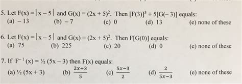 Solved Let F X X 5 And G X 2x 5 2 Then [f 3