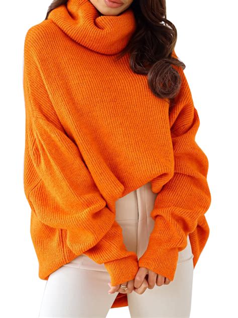 Glonme Ladies Knitted Sweaters High Neck Sweater Solid Color Jumper