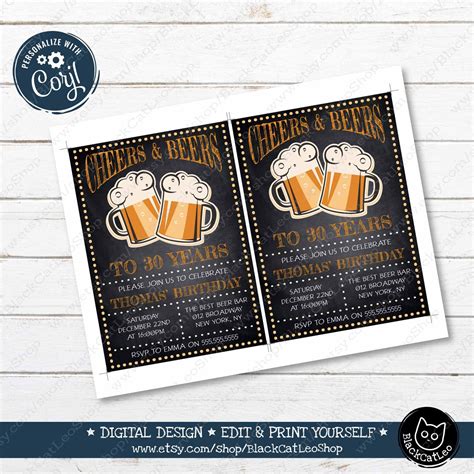 Cheers And Beers Birthday Invitation For Any Age Cheers And Etsy