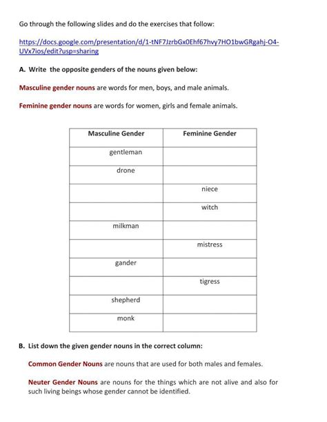 Gender Nouns Exercise Live Worksheets