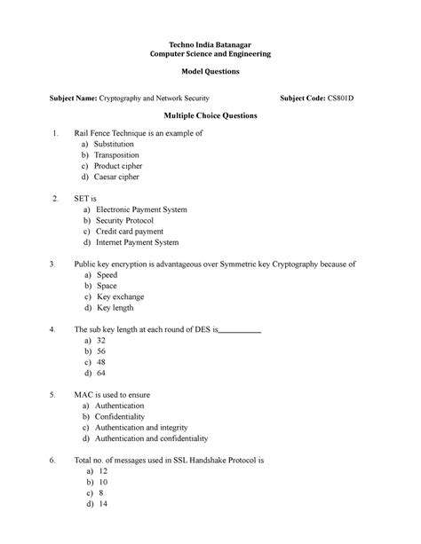 cs 801d mcq question with answers for network security
