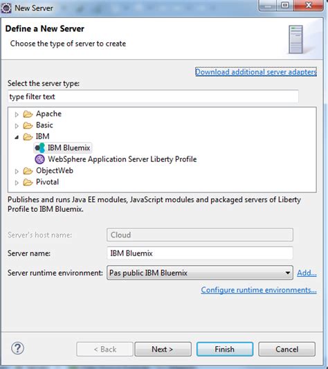 the blas from pas creating an ibm bluemix server connection from eclipse