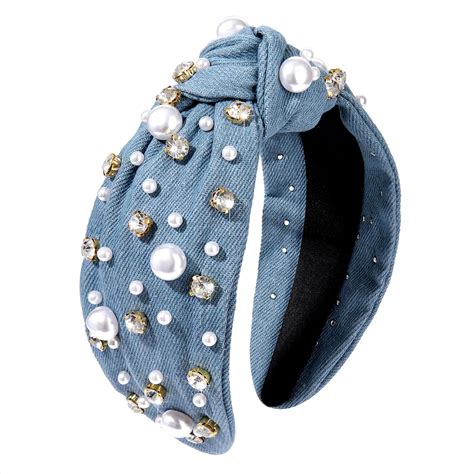 Pearl Knotted Headband For Women White Pearl Rhinestone