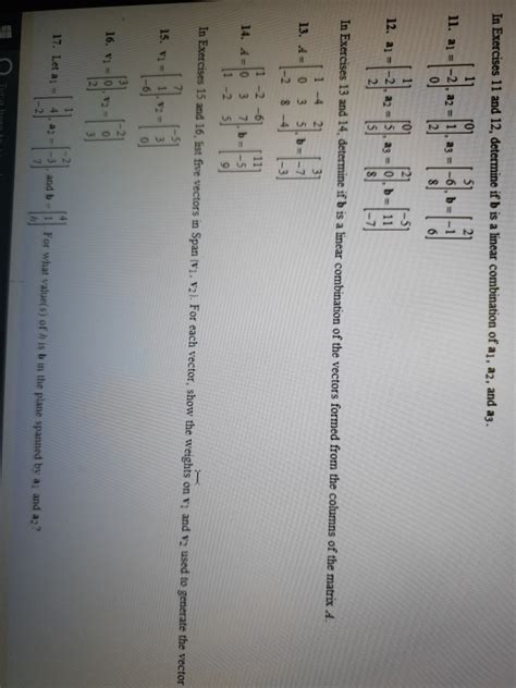 solved in exercises 11 and 12 determine if b is a linear