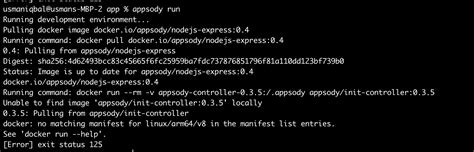 node js appsody run simple node js express application gives error
