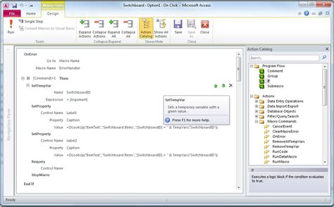 adding passswords to microsoft access switchboard options