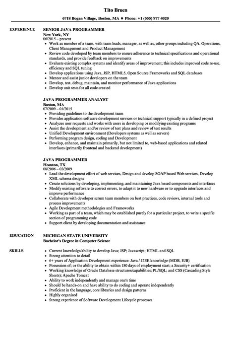 java programmer resume samples velvet jobs