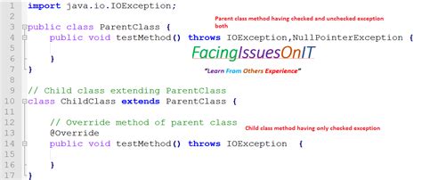 4 rules for overriding methods exception handling facing issues on it