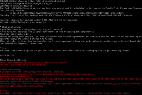 node js build failed with an exception [android sdk