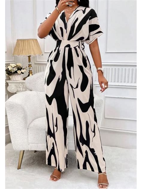 Fashion Wide Leg Jumpsuit Woman 2024 Summer Elegant Short Sleeved High