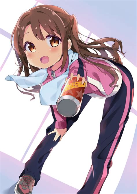 Safebooru 1girl D Bent Over Blue Pants Blush Brown Eyes Brown Hair