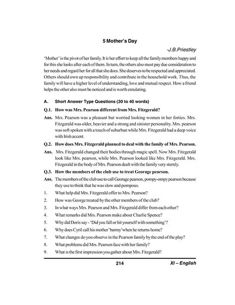 Cbse Notes Class 11 English Mothers Day