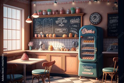Cozy Cafe Interior Coffee Shop Colorful Cartoon Modern Illustration