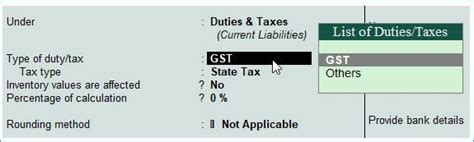 creating gst ledger cgst sgst igst under duty and taxes group