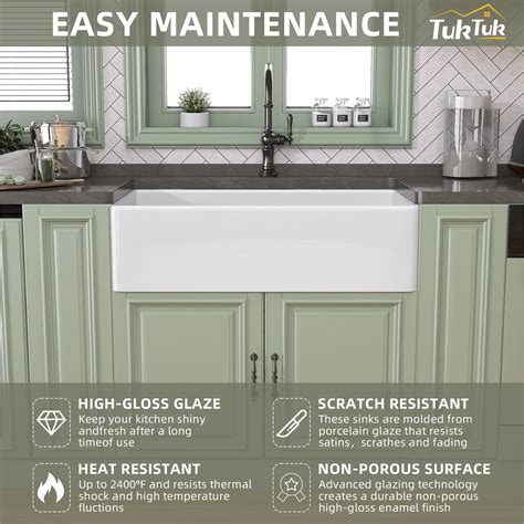 White Farmhouse Sink 33x20 Fireclay Farm Sink For Kitchen Apron