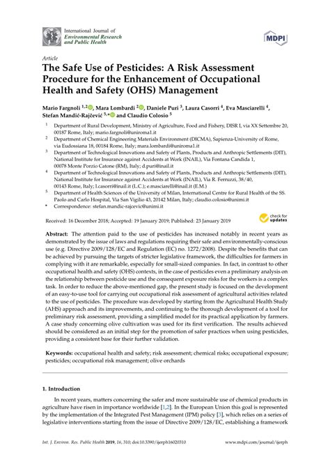 Pdf The Safe Use Of Pesticides A Risk Assessment Procedure For The