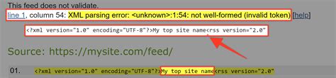 rss error in first line of xml not well formed invalid token