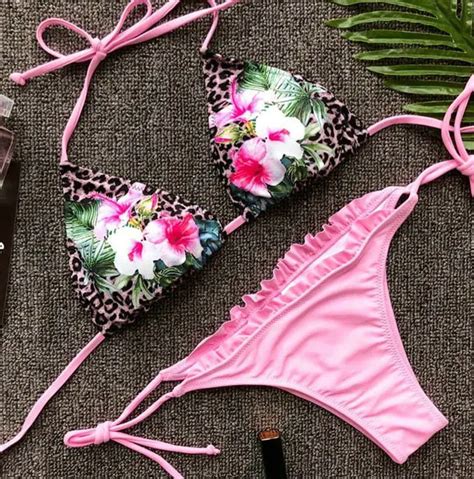 Luoanyfash Flower Print Bikini Summer Bathing Suit Brazilian Biquini