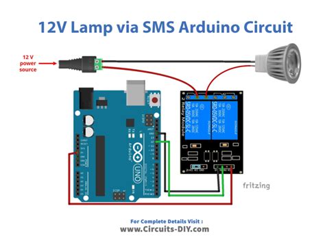 how to control a 12v lamp via sms with arduino uno