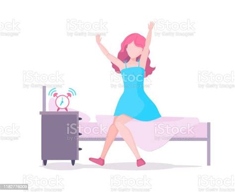 Young Woman Character Waking Up Morning And Stretch Stock Illustration