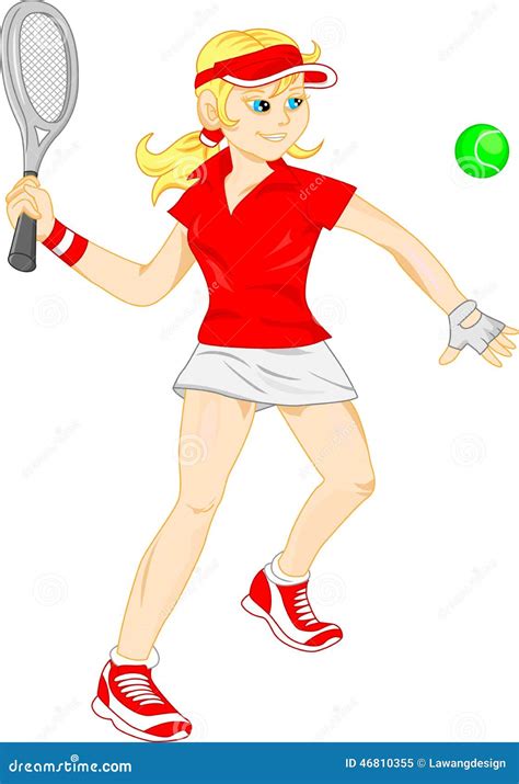 Young Woman Playing Tennis Stock Vector Illustration Of Cute 46810355