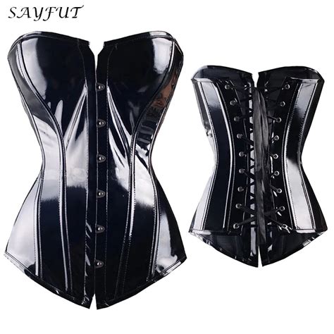 X Sexy Black Pvc Vinyl Gothic Corset Black Burlesque Lingerie Bustier