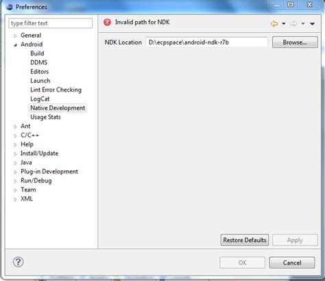 android eclipse error invalid path for ndk stack overflow