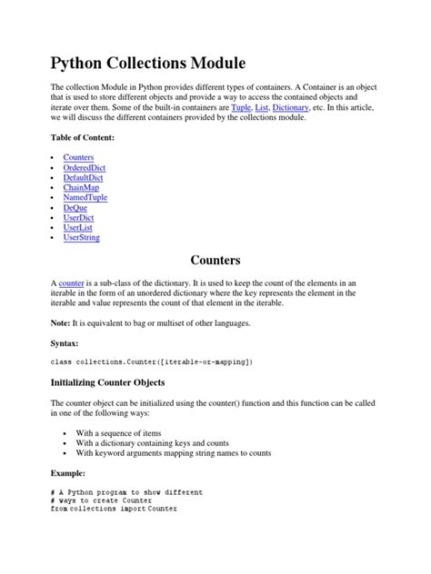 Python Collections Module Pdf Parameter Computer Programming