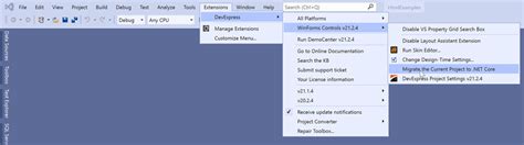 menu entries winforms controls devexpress documentation