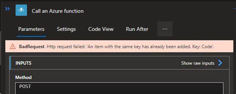 call function from logic app standard gives error badrequest