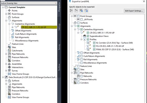 solved land xml export a single alignment autodesk community