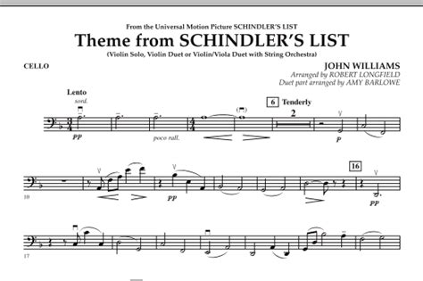 Theme From Schindlers List Cello By Robert Longfield Sheet Music For