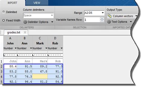 read text file data using import tool matlab and simulink