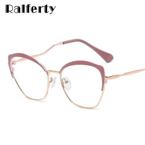 Ralferty Pink Eyeglasses Womens Frame Metal Points 2019 Spectacle