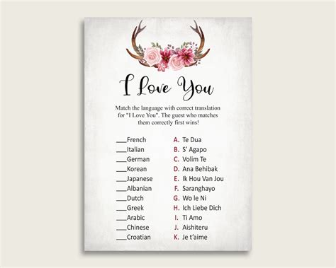 Deer Antlers I Love You Around The World Pink Gray Bridal Shower Game