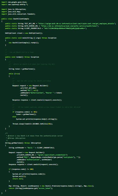java example invoke a managed api with oauth 2 0 authentication